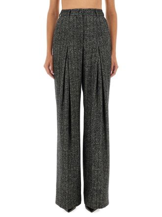 Dolce & Gabbana Striped Virgin Wool Trousers - Gray