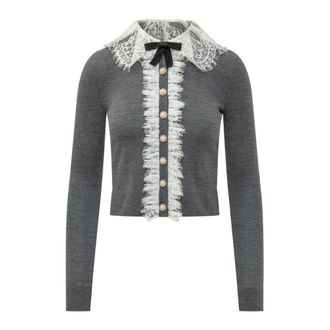 Self Portrait Strickjacke mit Spitzenkragen - - Knitwear - Damen - Grau - XS