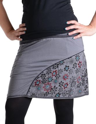 vishes Alternative Bekleidung - Bedruckter und bestickter Baumwollrock mit Blumen und?Hosentaschen? grau 42