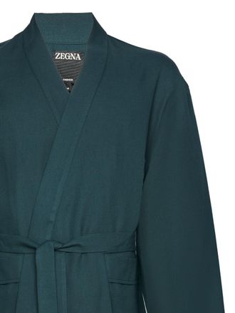 Ermenegildo Zegna Mens Robe Green Cotton-Cashmere Sleepwear