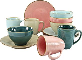 CREATABLE CreaTable, 22245, Serie COSY MORNING, 12-teiliges Geschirrset für 4 Personen, Frühstücksset aus Steinzeug, spülmaschinen- und mikrowellengeeignet, Qua