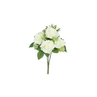 Ligne D&eacute;co Fleurs Artificielles Bouquet de Roses R&eacute;aliste Mariage D&eacute;coration 32cm Blanc Lot de 2 Fausses Fleurs D&eacute;coration Int&eacute;rieur Maison Bureau Jardin