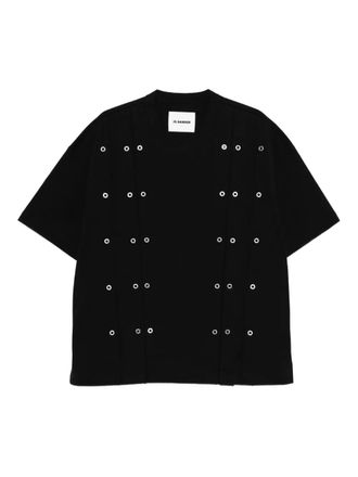 Jil Sander t-shirt en coton à détails doeillets - Noir