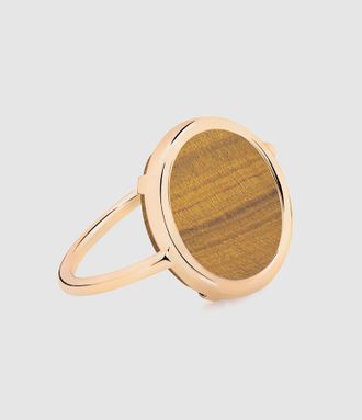 Ginette NY Bague Baby Disc OEil de Tigre Or Rose