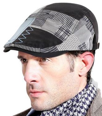 Feoya Casquette Plate Homme B&eacute;ret Coton Chapeau Gavroche Newsboy Casquette &agrave; Carreaux Gatsby R&eacute;glable Vintage &Eacute;t&eacute; Casquettes Souples Respirant Basque Irland