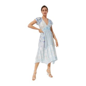 LoveShackFancy Patchwork Midi-Kleid mit tiefem Ausschnitt - - Dresses - Damen - Blau - S