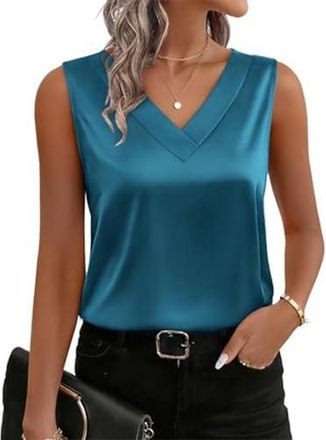 Generic Debardeur Femme Chic et &eacute;l&eacute;gant Satin Chemisier sans Manche D&eacute;bardeur Blanc Crop Top Ete Haut Chic et Elegant Fluide Ample Caraco Vetement Femme Ete T