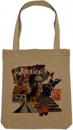 Fabulous Sac Shopping Tote Bag Aspect Lin - Mexico Vintage Collage Mexique Voyage Carte Postale - Sac de Courses Toile Epaisse 360g Beige Naturel Cabas Port&eacute; E