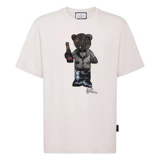 Philipp Plein Homme, Tops, Beige, Taille: L T-Shirt Col Rond Teddy