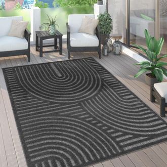 Paco Home Paco Home - Tapis Exterieur Terrasse Salon Cuisine Motif Scandinave Motif Ethnique Uni 140x200 cm, Anthracite 4