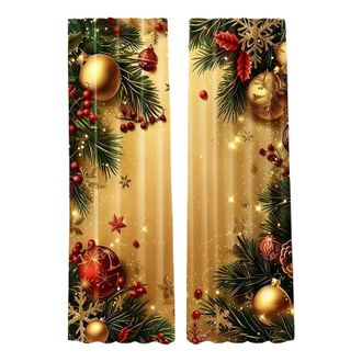 Generic Weihnachtsgardinen, 2-teilig 2D Flachdruck Weihnachten Deko Fenstervorh&auml;nge f&uuml;r Wohnzimmer & Schlafzimmer, Weihnachtsvorh&auml;nge mit Weihnachtsmotiv Voil