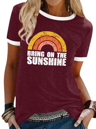 Dresswel Damen Bring On The Sunshine T Shirt Kurzarm Rundhals Regenbogen Top T-Shirt Sommer Oberteile Oben