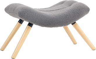 HOMCOM Sitzhocker Hocker mit weichem Sitzkissen Holzbeinen Fußhocker mit Berberfleece-Stoff Polsterhocker Ottoman für Schlafzimmer, Wohnzimmer, Dunkelgrau