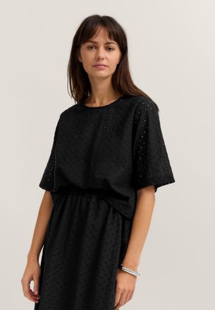 Bugatti Damen Bluse kurzarm Modern Fit mit Lochmuster