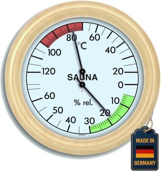 TFA Dostmann Analoges Sauna-Thermo-Hygrometer, mit Holzrahmen,Temperatur, Luftfeuchtigkeit, hitzebest&auml;ndig