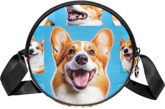 Generic Sac &agrave; bandouli&egrave;re rond pour femme, motif chiens Corgi - Petit sac &agrave; bandouli&egrave;re avec fermeture &eacute;clair et bretelles r&eacute;glables - Style d&eacute;contract&eacute; - Pou