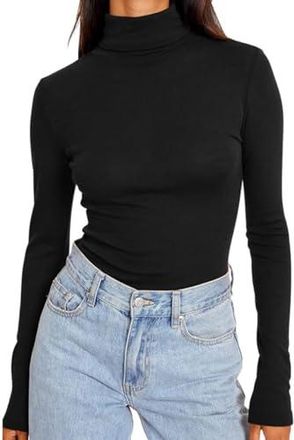 ORANDESIGNE Pull Col Roulé Femme Chemise Manches Longues Pull Basique Elástique T-Shirt Casual sous-vêtement Hauts Tops Automne Hiver Casual Sport Pull Slim Tops 