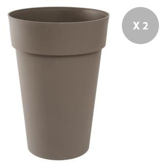 Eda Lot de 2 Pots de fleur rond Toscane &oslash; 46 x H.65 cm Taupe