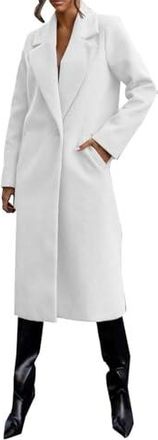 Generic Manteaux en laine pour femme - Col &agrave; revers crant&eacute; - M&eacute;lange de laine - Trench long &agrave; simple boutonnage - Manteau long dhiver intelligent avec poches,