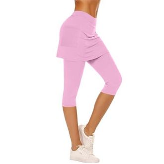 Generic Pantalon de sport pour femme - Legging 3/4 avec jupe - Taille haute - Couleur unie - Pantalon de yoga - Pantalon de sport - Pantalon de sport - Pantal