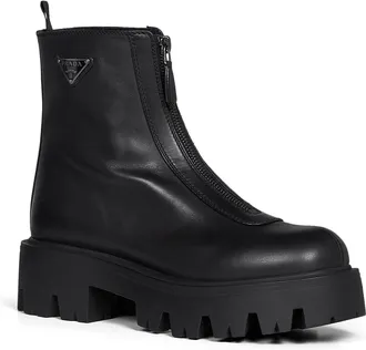 Prada Zip-Up Leather Ankle Boot - Black