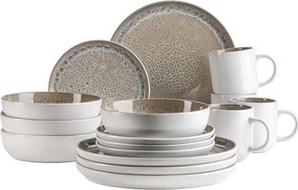 M&auml;ser Serie Malea, 16-tlg. Kombiservice f&uuml;r 4 Personen im Vintage-Look, beige mit braunen Sprenkeln, Steinzeug