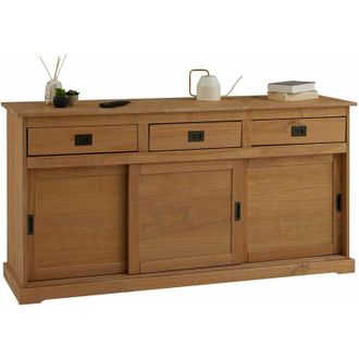 IDIMEX Buffet en pin massif 116x73x35 cm - 3 tiroirs et 3 portes - Finition lasur&eacute;e brun - Design traditionnel chic pour salle &agrave; manger