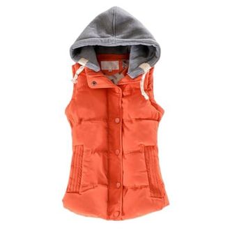 Generic Gilet dhiver pour femme - Veste matelass&eacute;e sans manches - Capuche amovible - Veste dext&eacute;rieur avec poches, Orange, XXL