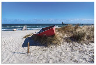 Artland ARTland Wanddeko Wandbild Alu Verbundplatte für Innen & Outdoor Bild Idyll Meer Strand Gräser Boot Küste Ostsee Zingst Fischland-Darß U4ZU