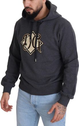 Dolce & Gabbana Mens Gray Logo Cotton Hooded Sweatshirt Sweater Clothing