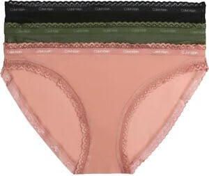 Calvin Klein Femme Lot de 3 Slips Bikini Stretch, Multicolore (Thyme/Ash Rose/ Black), XS