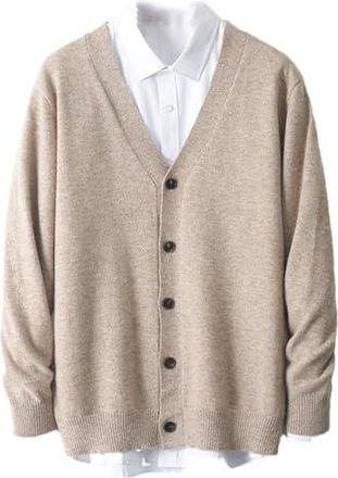 Generic Pull tricot&eacute; en laine pour homme, col en V, cardigan d&eacute;contract&eacute; &agrave; manches longues et boutons de couleur unie, marron, 3XL