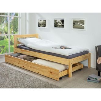 Dmora Dmora Ausziehbare Schublade mit Rollen f&uuml;r Bett, in Kiefer massiv naturfarben, Ma&szlig;e 199 x 94 x 22 cm