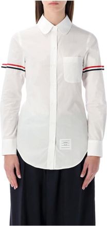 Thom Browne Femme, Blouses et Chemises, Blanc, Taille: 38 FR Chemise Classique &agrave; Col Rond et Brassards en Popeline