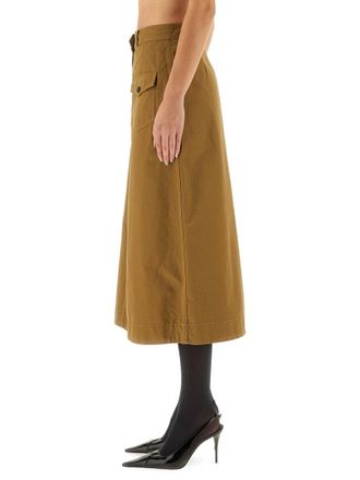 Saint Laurent Button-Front Cotton Midi Skirt - Beige