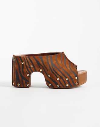 Asos Hadley - Sabots style mules de qualit&eacute; sup&eacute;rieure &agrave; talon en daim avec motif z&eacute;brures-multicolore