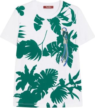 Max Mara Femme, Tops, Blanc, Taille: 42 FR T-shirt en coton imprim&eacute; avec d&eacute;tails brod&eacute;s