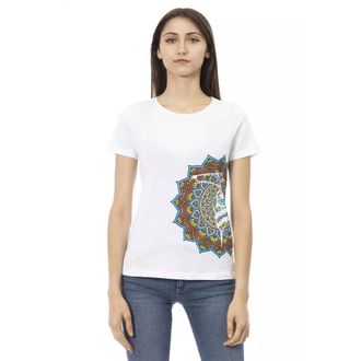 Trussardi Femme, Tops, Blanc, Taille: 40 FR T-shirt en Coton Blanc &agrave; Manches Courtes avec Imprim&eacute; sur le Devant