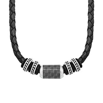s.Oliver Collier acier inoxydable carbone/cuir Collier homme, 47+3 cm, Argent, Livré en boîte cadeau de bijoux