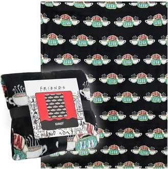 Friends Plaid Polaire, Couverture Enfant Ou Ado Douce Motif Central Perk, Couvertures Lit Ou Canap&eacute;, Goodies S&eacute;rie TV, Id&eacute;e Cadeau (Noir)