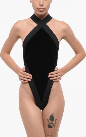 Saint Laurent Velvet Open-Back Bodysuit With Crossed Straps Saint Laurent