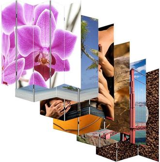 Mendler Mendler - Paravent / cloison de sparation M68, 6 pans, 240x180cm, motif orchide