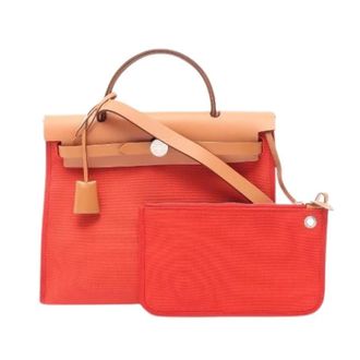 Herm&egrave;s Sac Pre-owned Herbag Zip PM en toile militaire et cuir Hunter - Femme - Pre-owned - Rouge - Taille: ONE Size