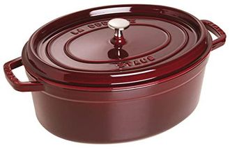Staub Cocotte en Fonte Émaillée avec Couvercle, Tous feux dont induction, 6 à 7 personnes, Ovale, 33 cm, 6,70 L, 8,2 kg, Grenadine