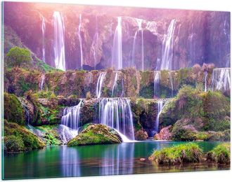 Arttor Wandbilder Dekoration Wohnzimmer Wasserfall Natur Bilder auf Glas 120x80cm Glasbild Schlafzimmer K&uuml;che Deko Wand Kunstdruck Art Gro&szlig; XXL Wanddeko Bild