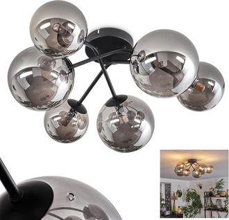 HOFSTEIN Deckenleuchte Chehalis, Deckenlampe aus Metall/Glas in Schwarz/Rauchfarben, Leuchte im modernen Retro/Vintage-Design mit Schirmen aus Glas (Ø 12 cm, 1