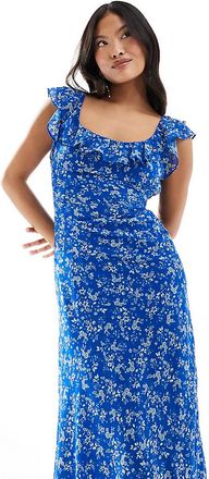 Forever New Robe mi-longue &agrave; petites fleurs et manches volant&eacute;es - Bleu