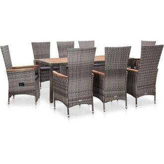 vidaXL 9-tlg. Garten-Essgruppe mit Auflagen Poly Rattan Grau Vidaxl