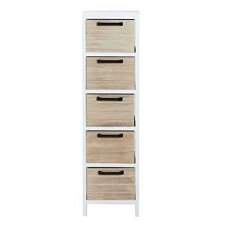 LastDeco SOURE Multi-Schubladenschrank | Weißer Nachttisch - Mehrfachschrank aus Paulownia-Holz - 5 Schubladen - 25 x 90 x 25 cm