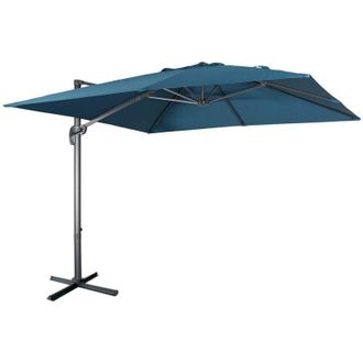 Sweeek Parasol d&eacute;port&eacute; carr&eacute; 3x3m haut de gamme - Falgos - bleu canard - Parasol excentr&eacute; inclinable. rabattable et rotatif &agrave; 360&deg;